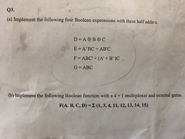 Solved Q3. (a) Implement the following four Boolean | Chegg.com