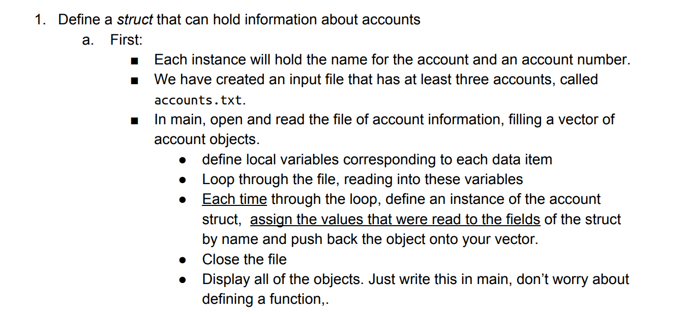 Solved 1. Define a struct that can hold information about | Chegg.com