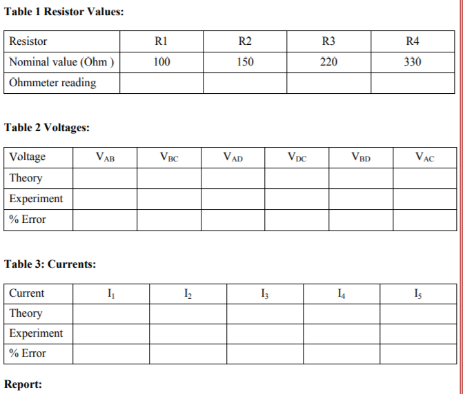 Table 1 Resistor Values: Ri R2 R3 R4 Resistor Nominal | Chegg.com