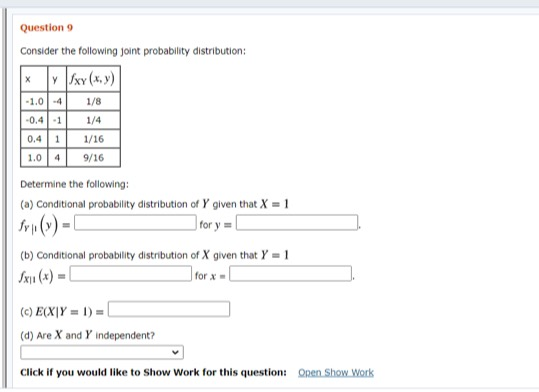 Solved Question 9 Consider the following Joint probability | Chegg.com