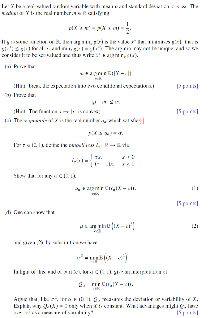 Let X be a real-valued random variable with mean u | Chegg.com