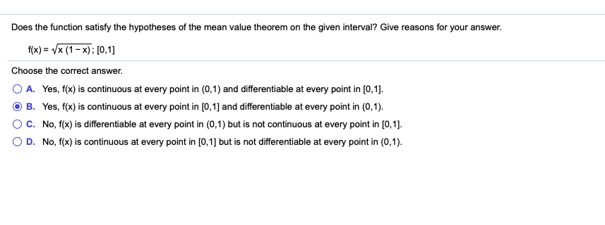 Solved Does the function satisfy the hypotheses of the mean | Chegg.com