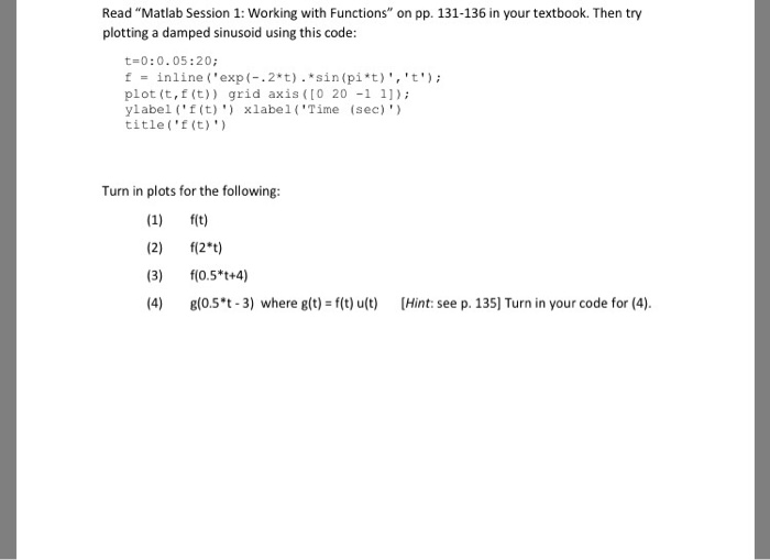 Solved Read "Matlab Session 1: Working with Functions" on | Chegg.com