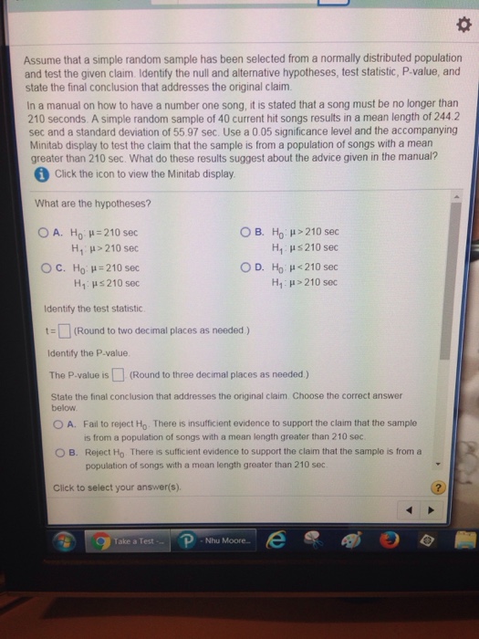 Solved Assume that a simple random sample has been selected | Chegg.com