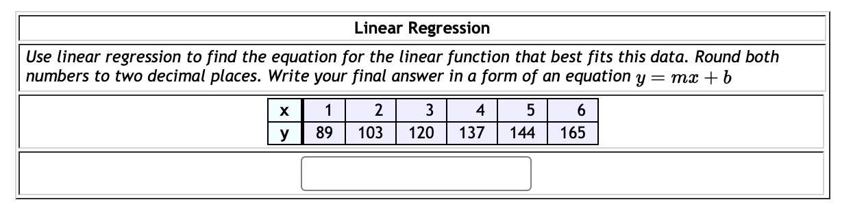 Solved Use linear regression to find the equation for the | Chegg.com