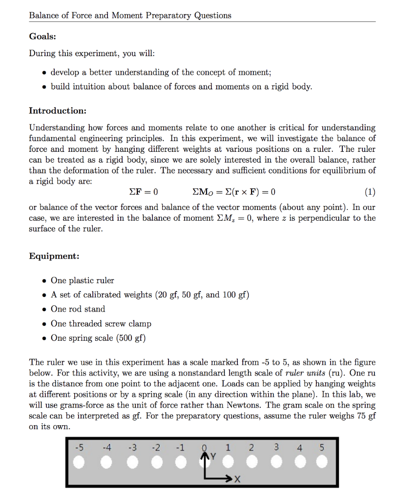 Solved Balance of Force and Moment Preparatory Questions | Chegg.com