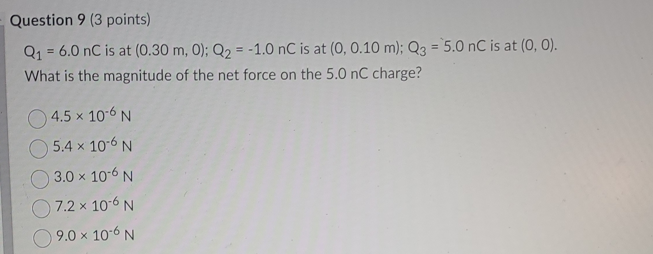Solved Q1=6.0nC is at (0.30 m,0);Q2=−1.0nC is at (0,0.10 | Chegg.com