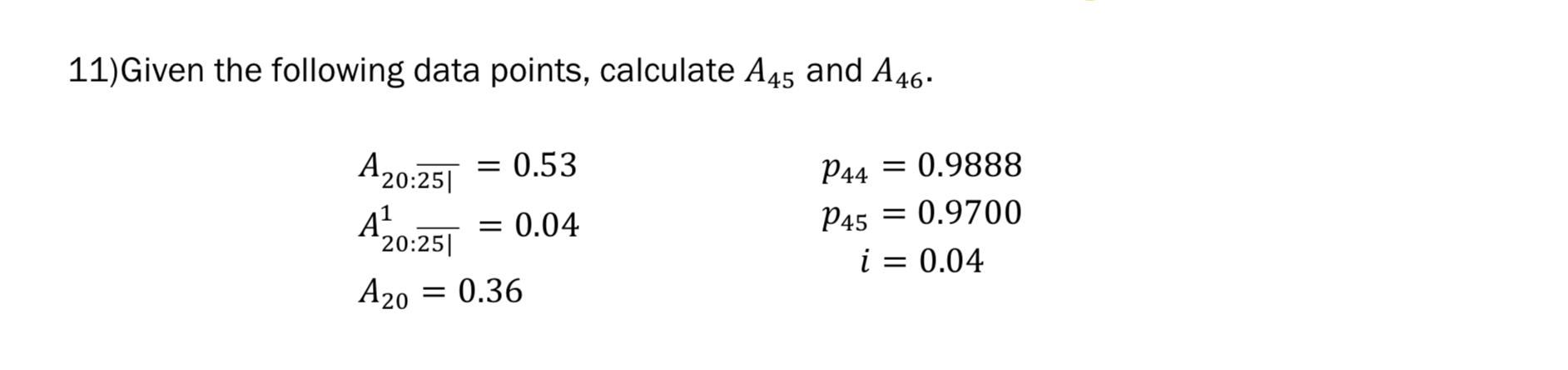 Solved Actuarial Math Given the following data points, | Chegg.com