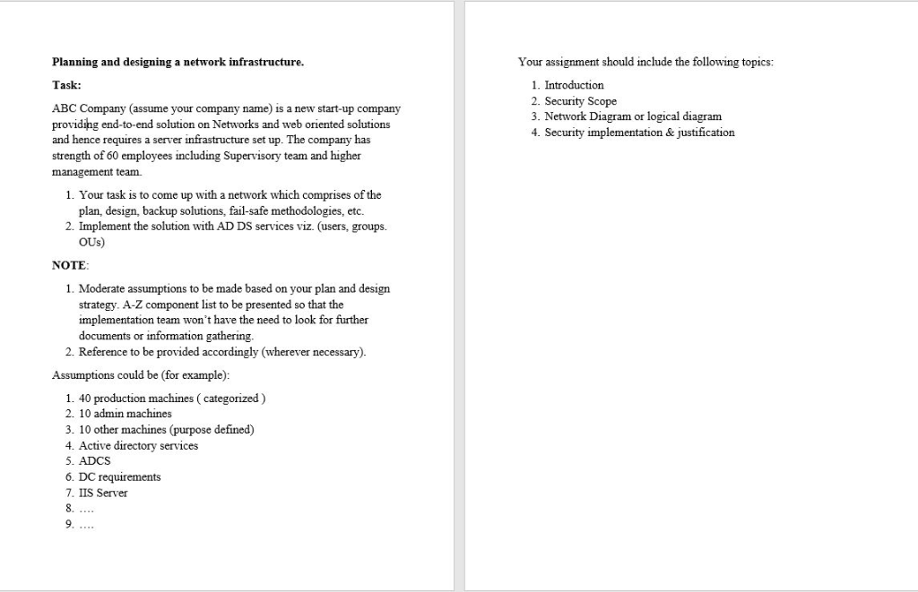 Solved Planning and designing a network infrastructure. Your | Chegg.com