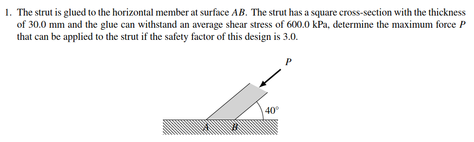 Solved 1. The strut is glued to the horizontal member at | Chegg.com