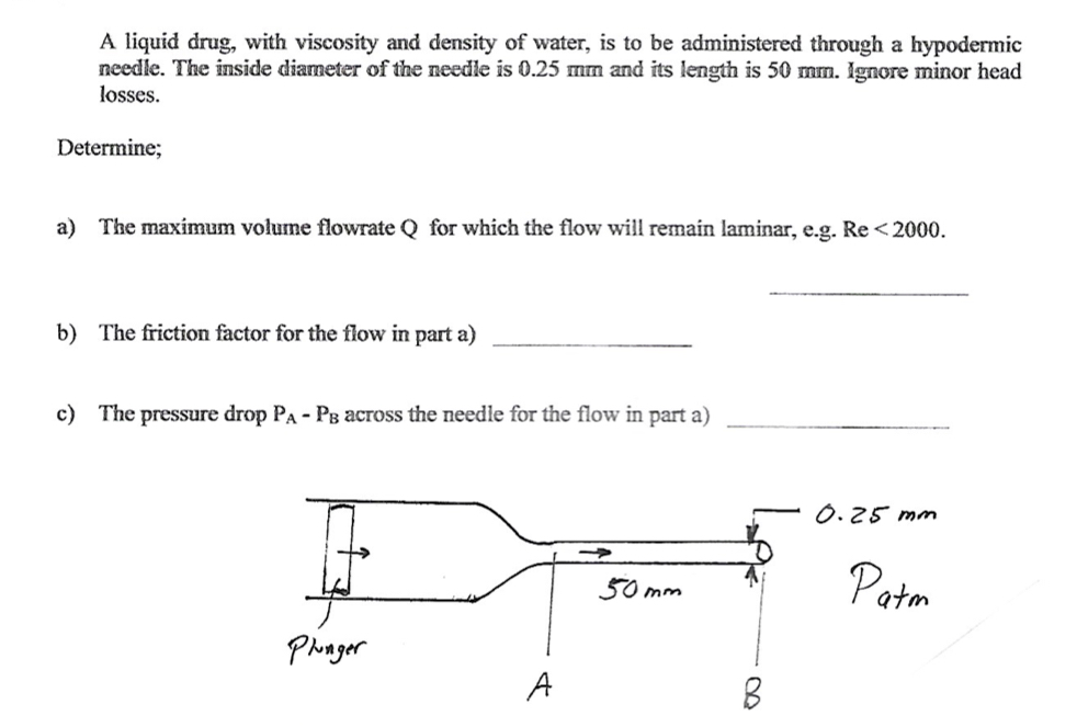Solved A liquid drug, with viscosity and density of water, | Chegg.com