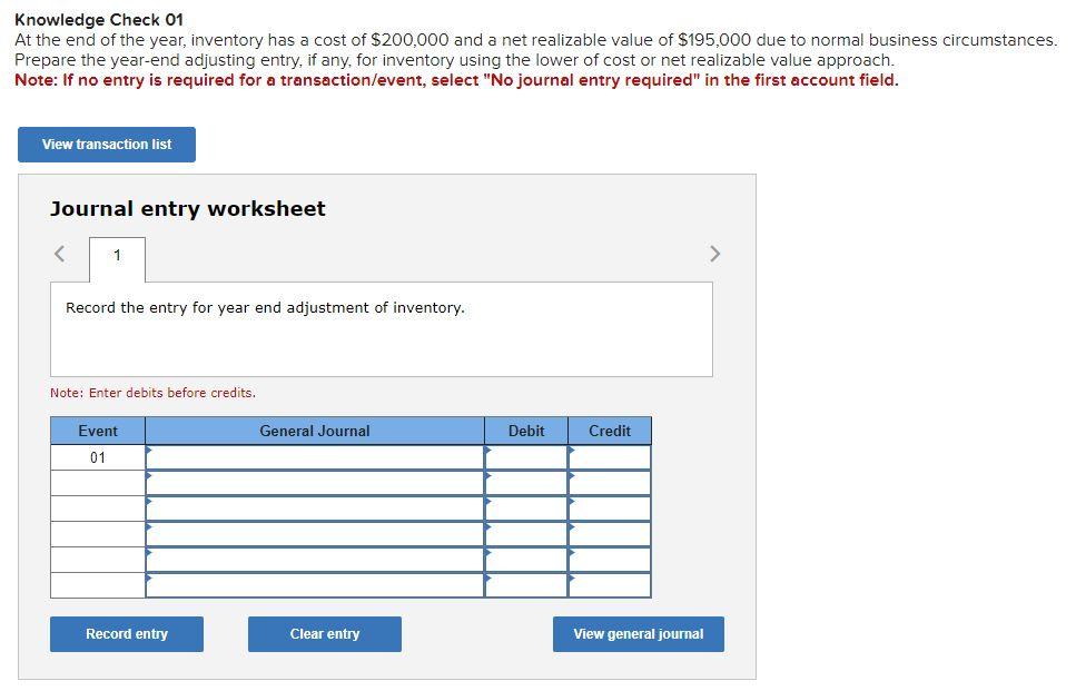 Solved Knowledge Check 01 At the end of the year, inventory | Chegg.com