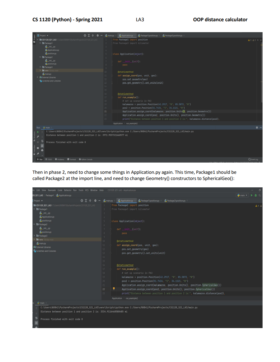 CS 1120 (Python) - Spring 2021 LA3 OOP distance | Chegg.com