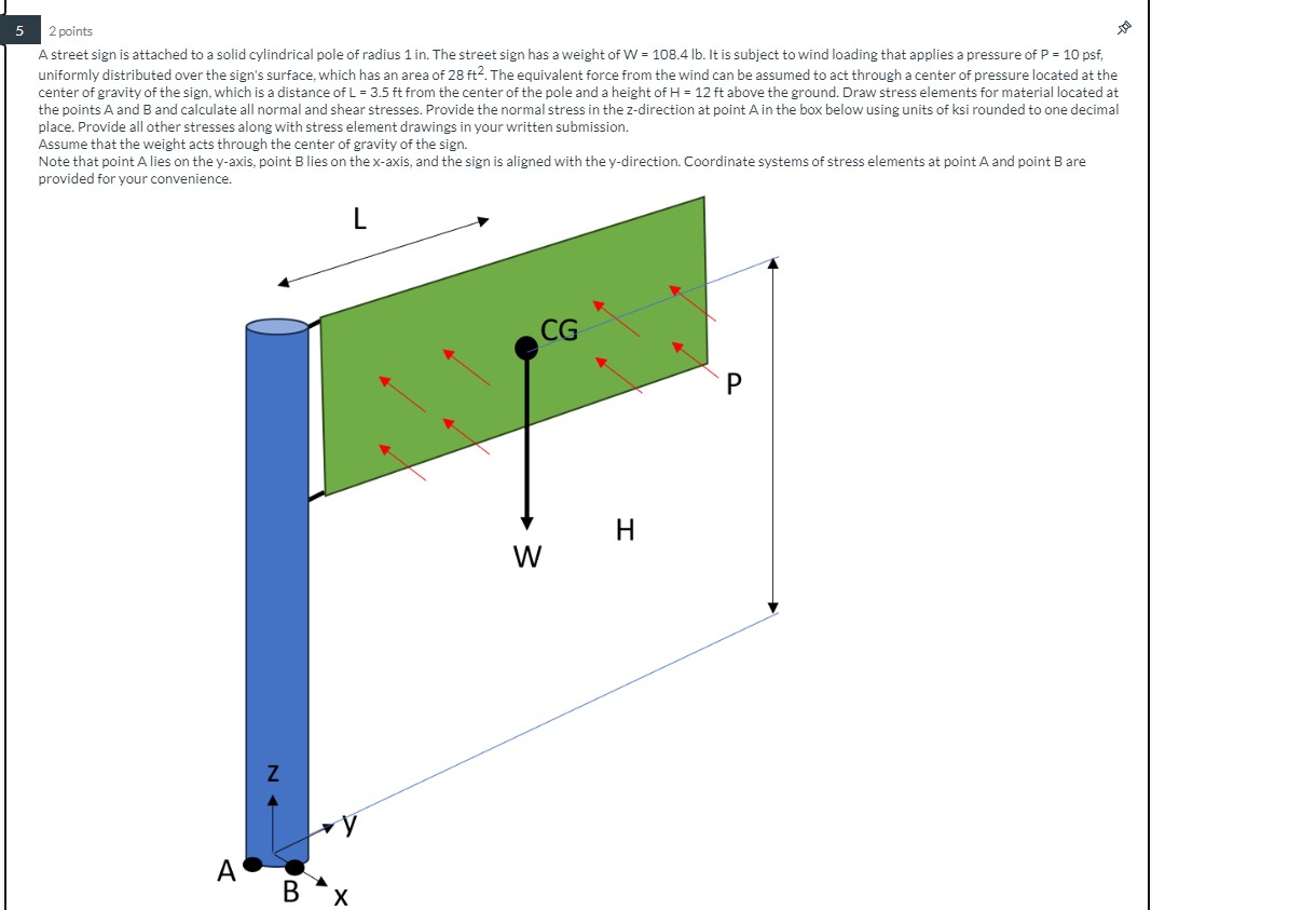 Solved 5 2 ﻿pointsA street sign is attached to a solid | Chegg.com