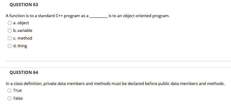 Solved QUESTION 63 is to an object oriented program. A | Chegg.com