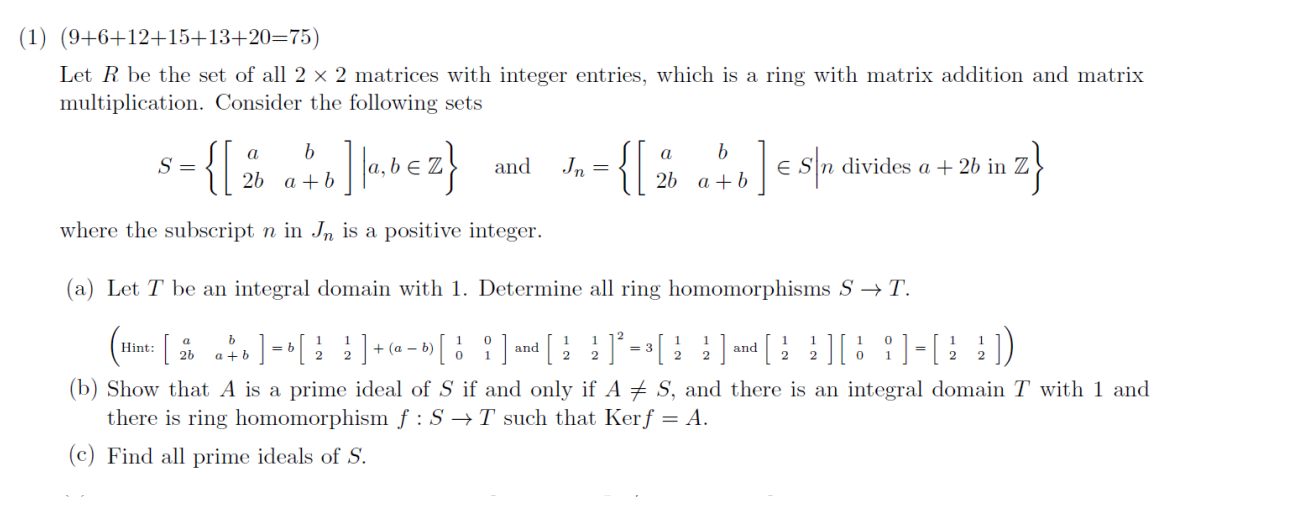 Solved (1) (9+6+12+15+13+20=75) Let R be the set of all 2 x | Chegg.com