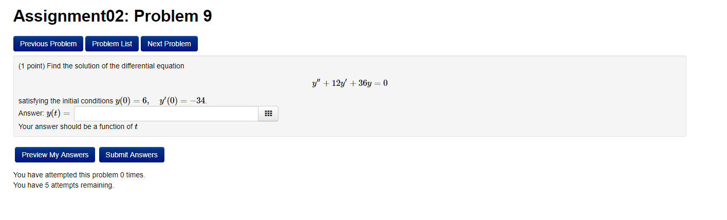 Solved Assignment02 Problem 9 Previous Problem Problem List