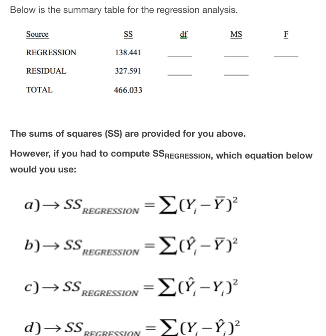 Solved Below is the summary table for the regression | Chegg.com