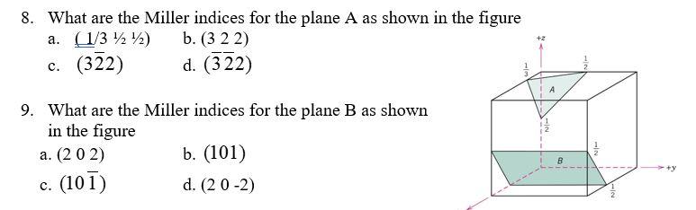Solved 8. What are the Miller indices for the plane A as | Chegg.com