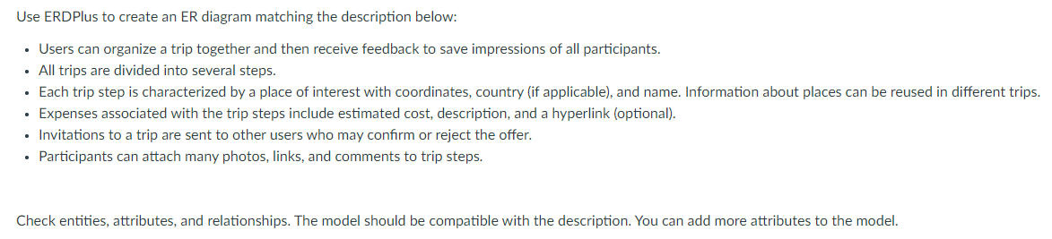 Solved Use ERDPlus to create an ER diagram matching the | Chegg.com