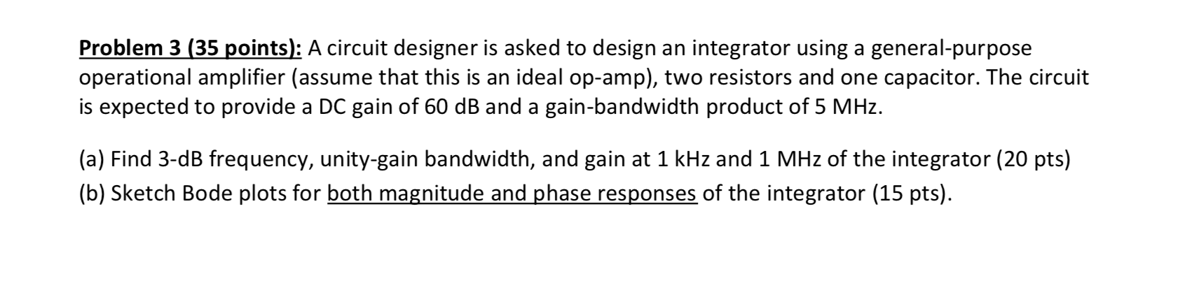 Solved Problem 3 (35 points): A circuit designer is asked to | Chegg.com