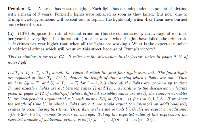 Solved Problem 3. A street has n street lights. Each light | Chegg.com