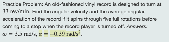 Solved Practice Problem: An old-fashioned vinyl record is | Chegg.com