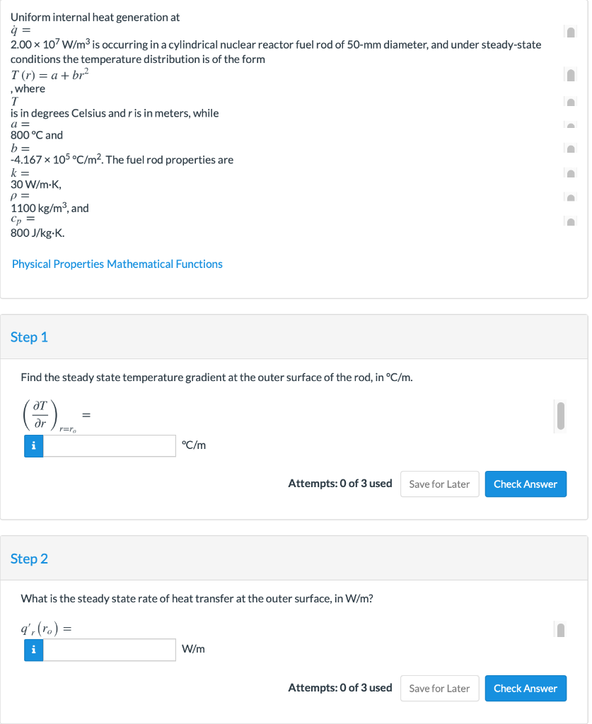 Solved Uniform internal heat generation at q = 2.00 x 10 | Chegg.com