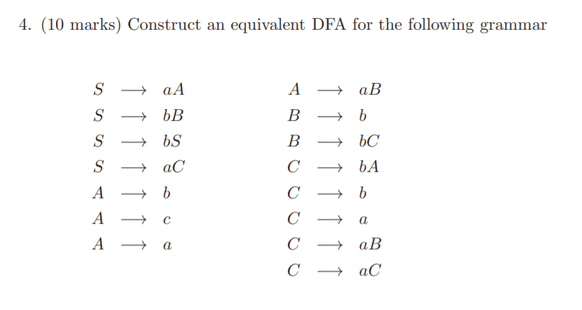 Solved 4. (10 marks) Construct an equivalent DFA for the | Chegg.com