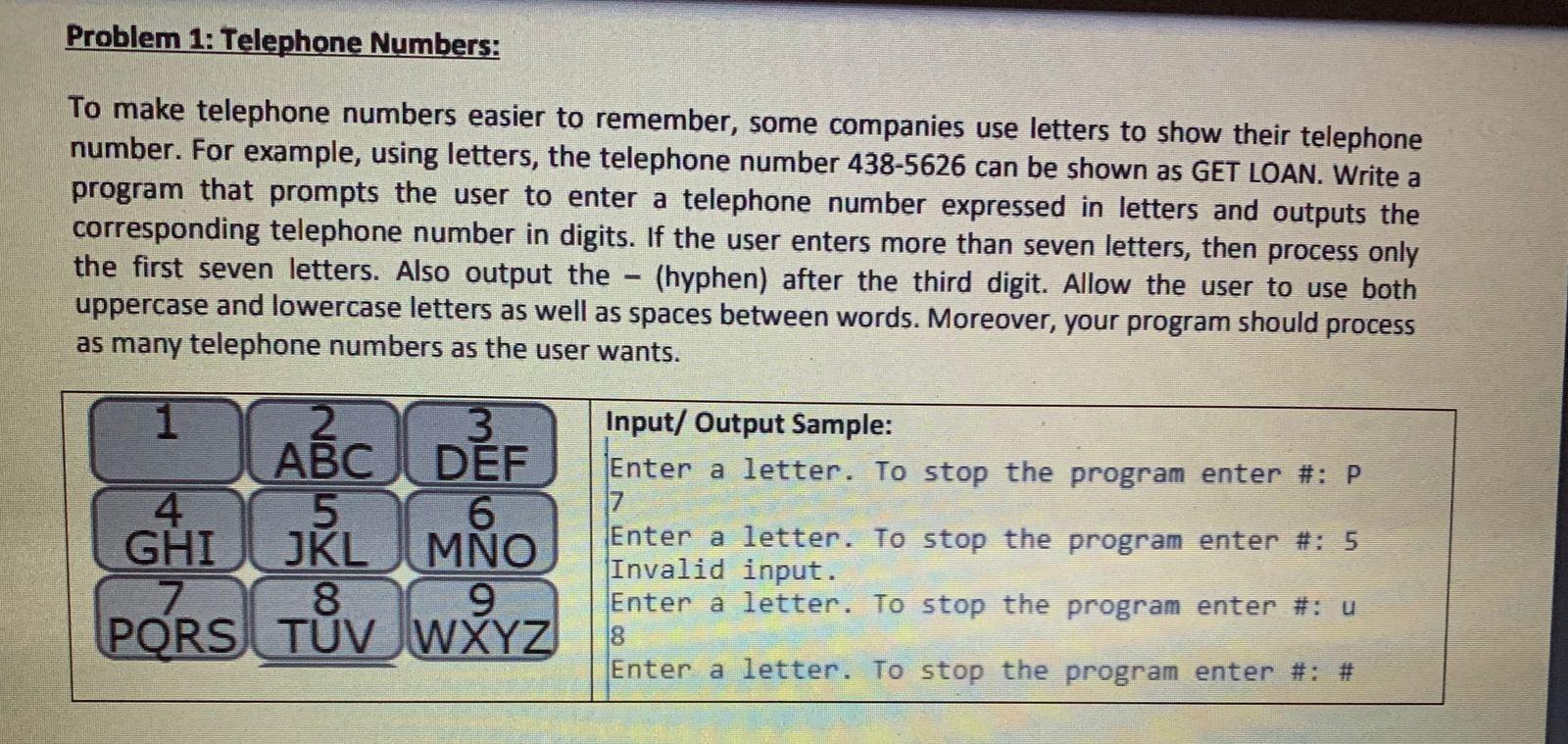 Solved Problem 1: Telephone Numbers: To make telephone | Chegg.com
