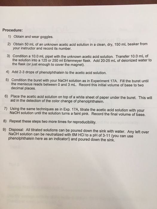 Solved Experiment 17B: Acid-Base Titration OBJECTIVES In | Chegg.com
