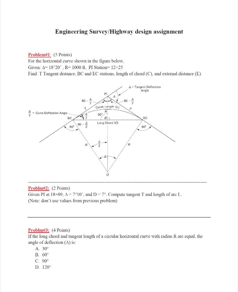 Solved Engineering Survey/Highway design assignment | Chegg.com