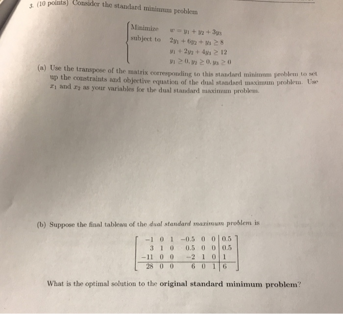 Solved oints) Consider the standard minimum problem Minimize | Chegg.com