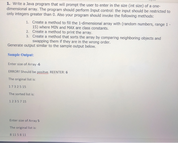Solved 1. Write a Java program that will prompt the user to | Chegg.com