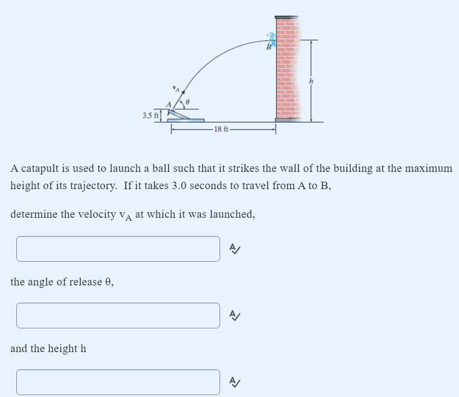 Solved A catapult is used to launch a ball such that it | Chegg.com
