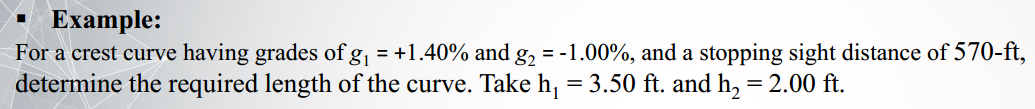 Solved For A Crest Curve Having Grades Of G1 1 40 And