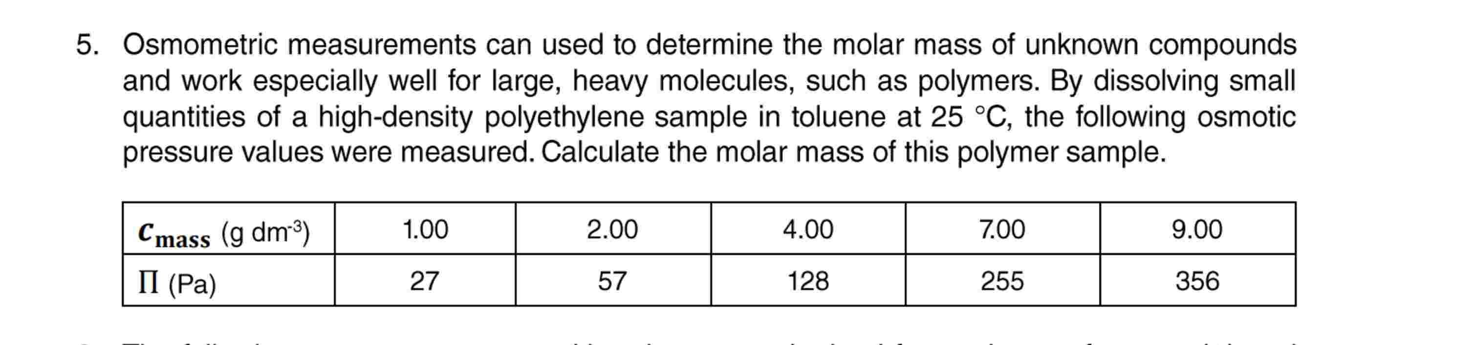 Solved 5. ﻿Osmometric measurements can used to determine the | Chegg.com