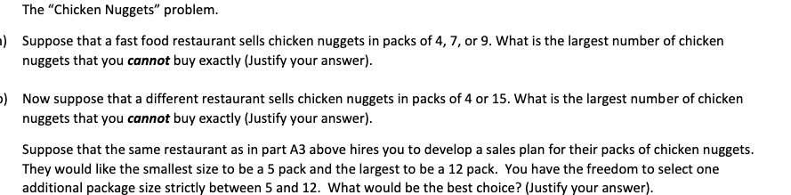 Solved The "Chicken Nuggets" problem. ) Suppose that a fast | Chegg.com