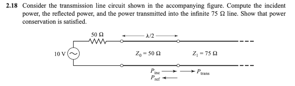 Solved 2.18 Consider the transmission line circuit shown in | Chegg.com