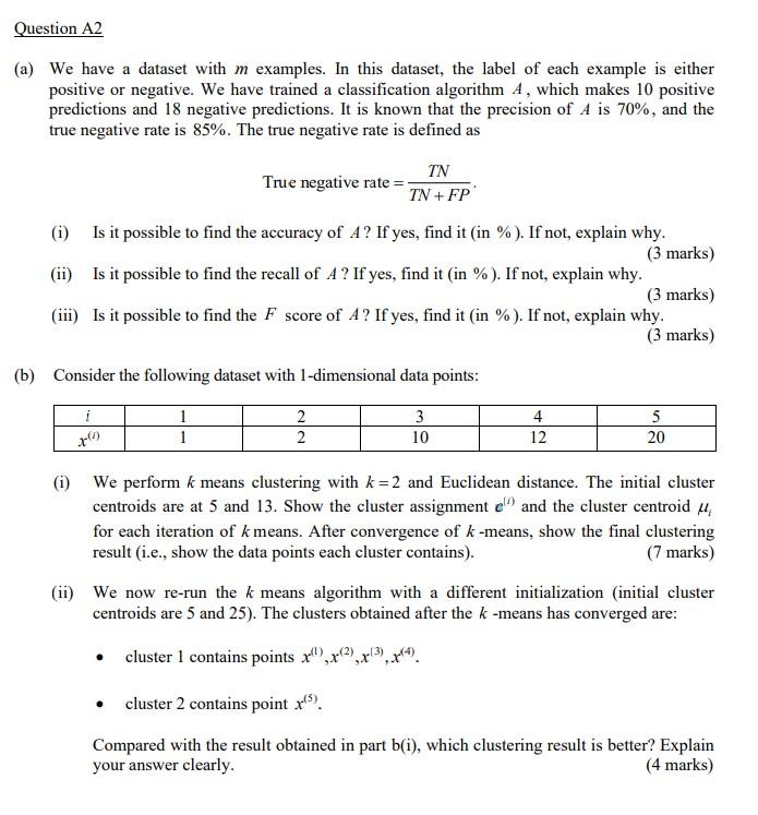 Solved Question A2 (a) We have a dataset with m examples. In | Chegg.com
