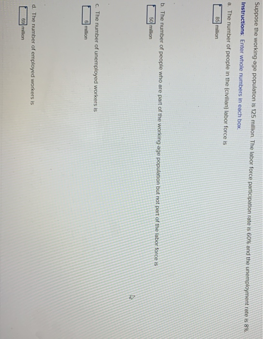 Solved Suppose the working-age population is 125 million. | Chegg.com