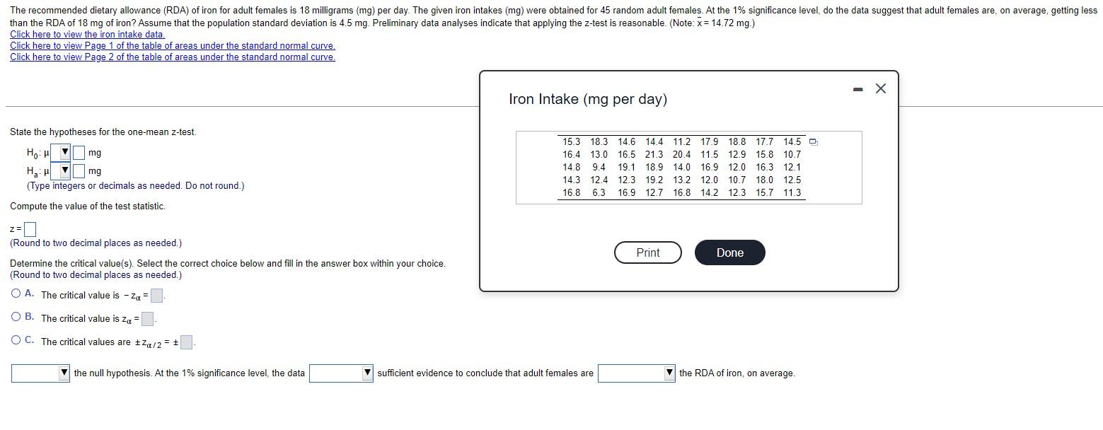 Solved The recommended dietary allowance (RDA) of iron for | Chegg.com