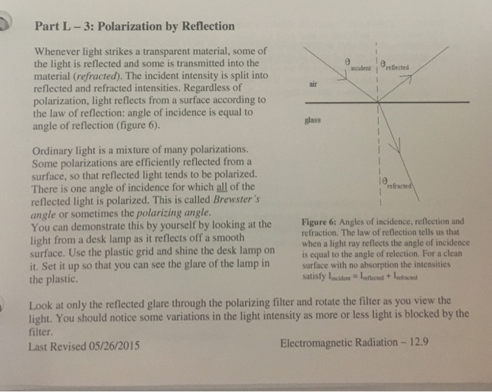 Solved Part L-3: Polarization by Reflection Whenever light | Chegg.com
