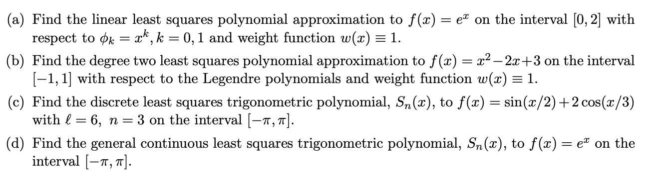 (a) Find the linear least squares polynomial | Chegg.com