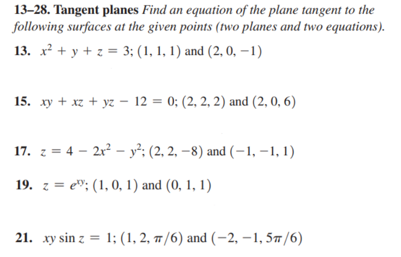 Solved 13–28. Tangent planes Find an equation of the plane | Chegg.com