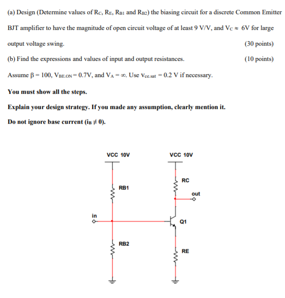 Solved (a) Design (Determine values of Rc, Re, RB1 and RB2) | Chegg.com