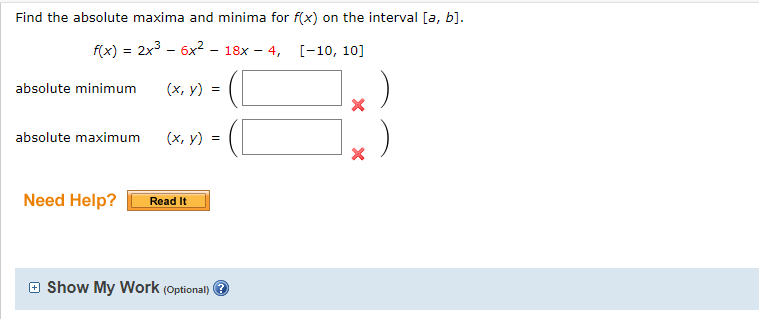 Solved Find the absolute maxima and minima for f(x) on the | Chegg.com