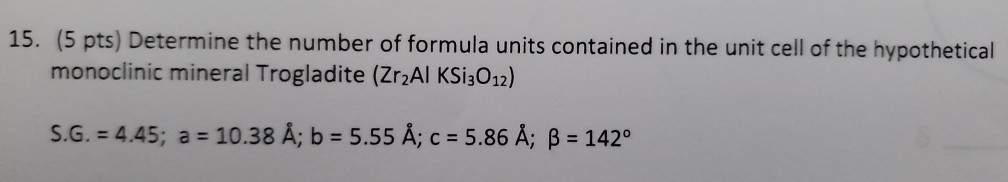 Solved 15. (5 pts) Determine the number of formula units | Chegg.com