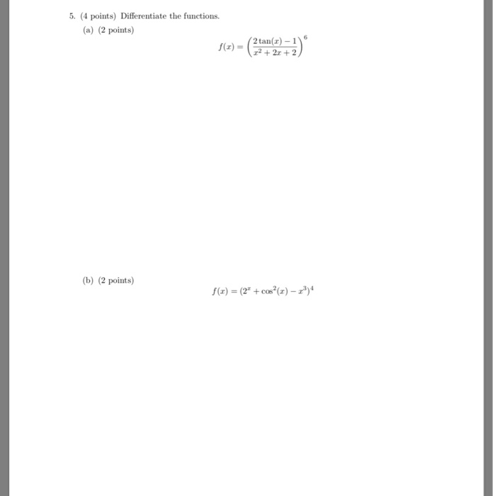 Solved 1. (4 points) Differentiate the functions (a) (2 | Chegg.com