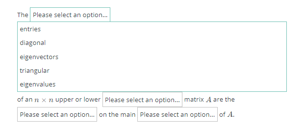Solved The Please select an option... entries diagonal | Chegg.com